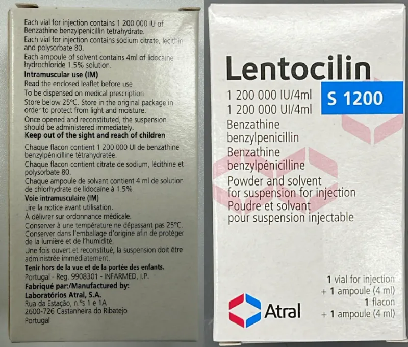 LENTOCILIN S 1200 benzathine benzylpenicillin 1,200,000 IU/4 mL powder ...