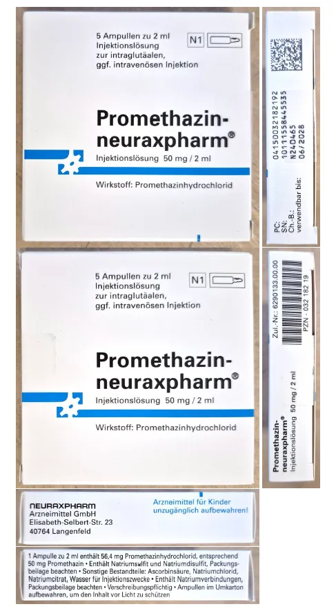 PROMETHAZIN-NEURAXPHARM promethazine hydrochloride 50mg/2mL solution ...